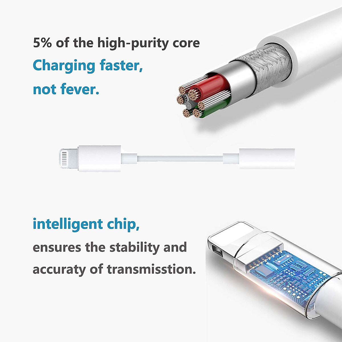 (Latest Version) iPhone Adapter，3 Pack Apple Lightning to 3.5mm Jack Aux Audio Accessories Headset Splitter Adaptor Compatible for Music Compatible with iPhone 14/13/XS/7 8 Support All iOS System