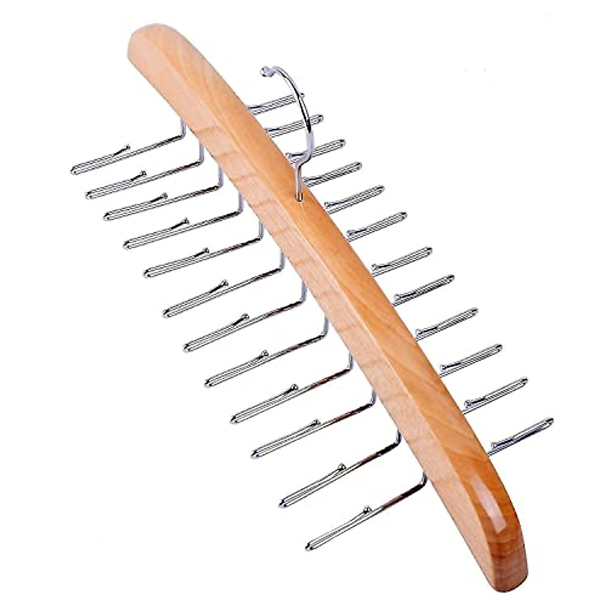 Ohuhu Tie Rack, Wooden Tie Organizer, 24 Tie Hanger Hook Storage Rack, Closet Accessory Organizer+Belt Rack, Ohuhu Durable Wooden Belt Organizer, 360 Degree Swivel Tie Rack Holder for Closet