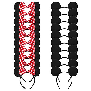20 Pack Mouse Ears Solid Red and Black Mouse Headband for Girls Women Adult Mouse Themed Birthday Party Supplies and Costume Cosplay Decoration