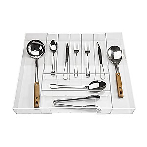 NIUBEE Expandable Kitchen Drawer Organizer for Flatware and Utensils,Clear Acrylic Adjustable Silverware Tray for Drawer,Office,Bathroom Supplies-9 Compartments