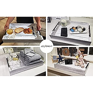 JB Joy and Bright Wooden Serving Ottoman Tray with 4 Coasters | 18x13 inch Rusted, Decorative Wood Trays for Coffee Table, Couch, Bed Ideal Appetizer, Food, Breakfast, Dessert, Tea, White (TW-1813)