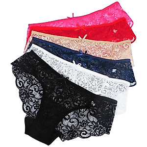 Sunm Boutique 6 Pack Womens Underwear Invisible Seamless Bikini Lace Underwear Half Back Coverage Panties X-Large