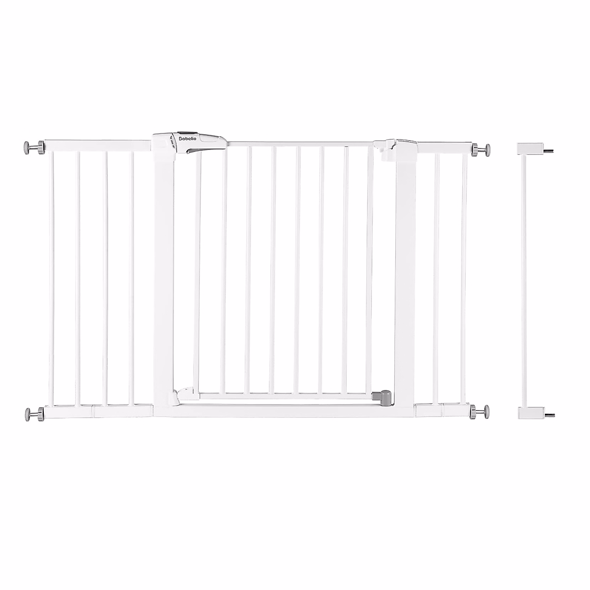 BABELIO 29-51 Inch Extra Wide Baby Gate Dog Gate, Metal Pet Gate for Stairs & Doorways, Pressure Mounted Walk Thru Child Gate with Door, NO Need Tools NO Drilling, with Wall Cups, White