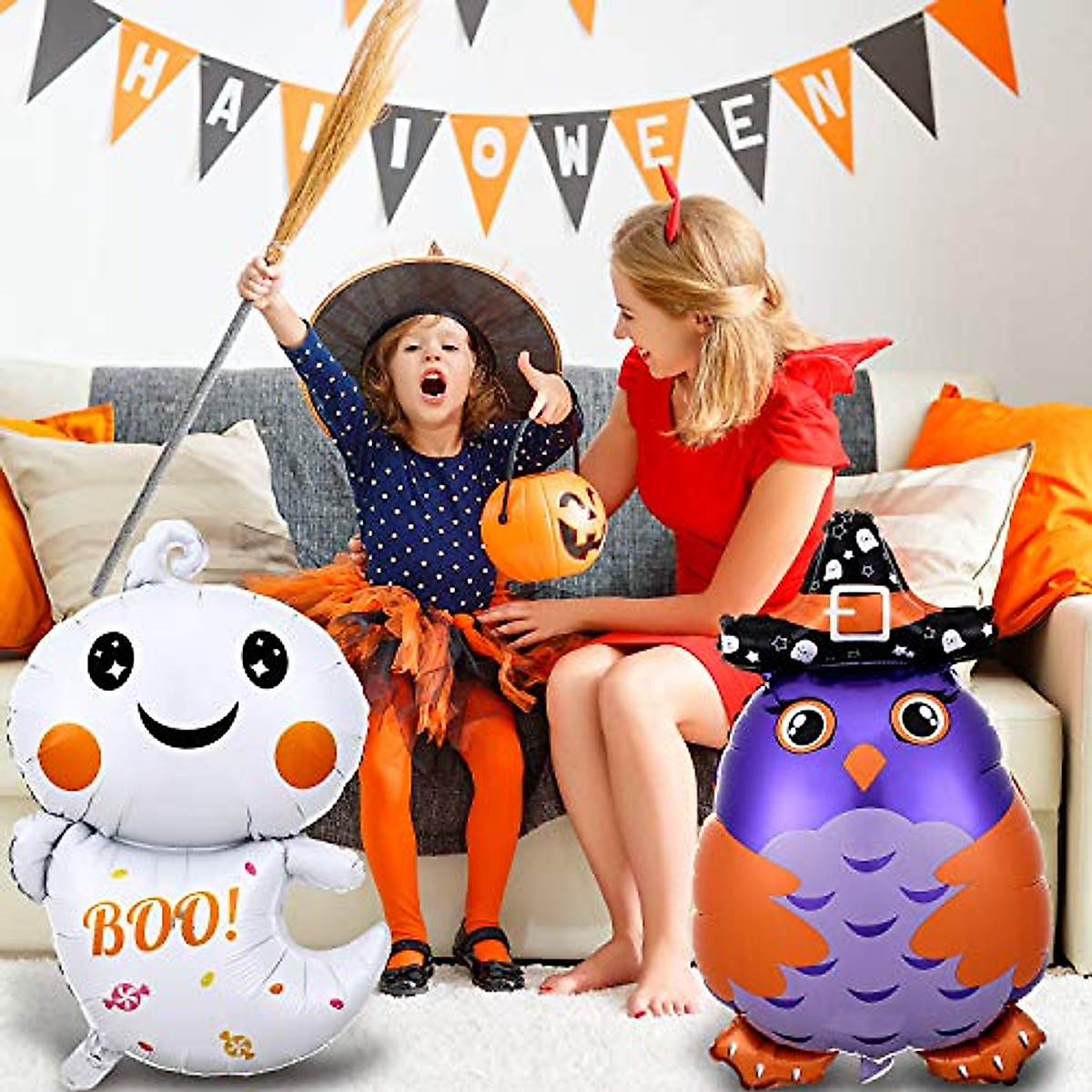 10 Pieces Halloween Balloons Halloween Foil Balloons Halloween Mylar Foil Balloon Pumpkin Witch Ghost Bat Balloon for Halloween Party Decorations Supplies