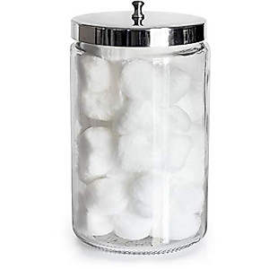 MABIS Decorative Storage Apothecary Clear Glass Jar for Kitchen, Bathroom or Laundry Organization, Medical Sundry Jar with Metal Lid, 4.1 x 3.9 x 7 inches