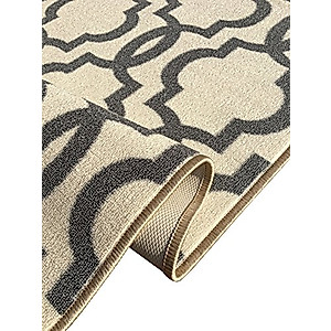 Kapaqua Custom Size Ivory Moroccan Trellis Rubber Backed Non-Slip Hallway Stair Runner Rug 31in X 7ft