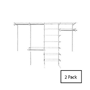 Rubbermaid FastTrack 6 to 10 Foot Wide White Wire Closet Organization Configuration Storage Kit with Shelves, 2 Pack