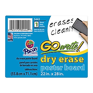 GoWrite!-5442 GoWrite Dry Erase Poster Board, 22 X 28 in, 12 Point, Premium White, Pack of 25