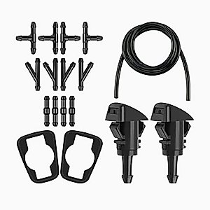 AUCELI 17 Pcs Set Windshield Washer Hose Kit, 12 Pcs Hose Connectors, 5M Washer Fluid Hose, 2 Fan Nozzles, 2 Rubber Gaskets, Connect Car Water Pump and Nozzles Suitable for Most Car