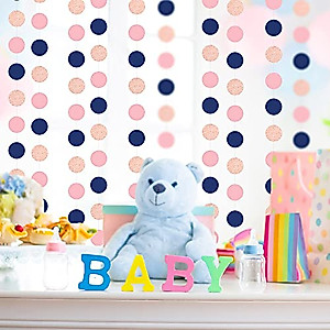 131Ft Paper Circle Garland Gender Reveal Decoration Streamer Hanging Dot Coin Garland Glitter Banners Backdrop for Gender Reveal Birthday Baby Shower Decoration( Navy Blue, Rose Gold, Light Pink)
