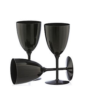 Posh Setting 7oz, Black Plastic Wine Glasses Hard Plastic Disposable Stemware, Drinking Cups with stem for Toasting, Weddings parties Plastic Wine cups for Home [8 Pack]