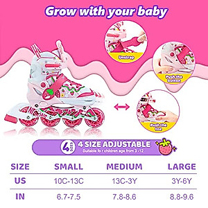 NEMONE Bunny Strawberry 4 Size Adjustable Inline Skates for Girls with 8 Light up Wheels, Pink Blades Roller for Kids, Indoor Beginner Inliner Outdoor, Small(10C-13C US)