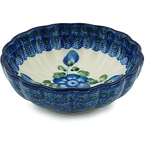 Polish Pottery Bowl 5-inch Blue Poppies made by Ceramika Artystyczna