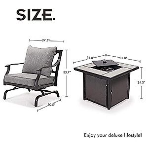 Grand patio 5 PCS Outdoor Furniture Conversation with 32 in Fire Table Set Grey Cushions Rocking Chairs Propane Gas Fire Pit