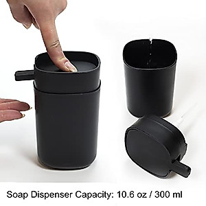 Bathroom Accessories Bath Set of 6 Complete, Toothbrush Holder, Soap Dispenser, Garbage Trash Can, Soap Dish, Toothbrush Cup and Toilet Brush Holder, Black