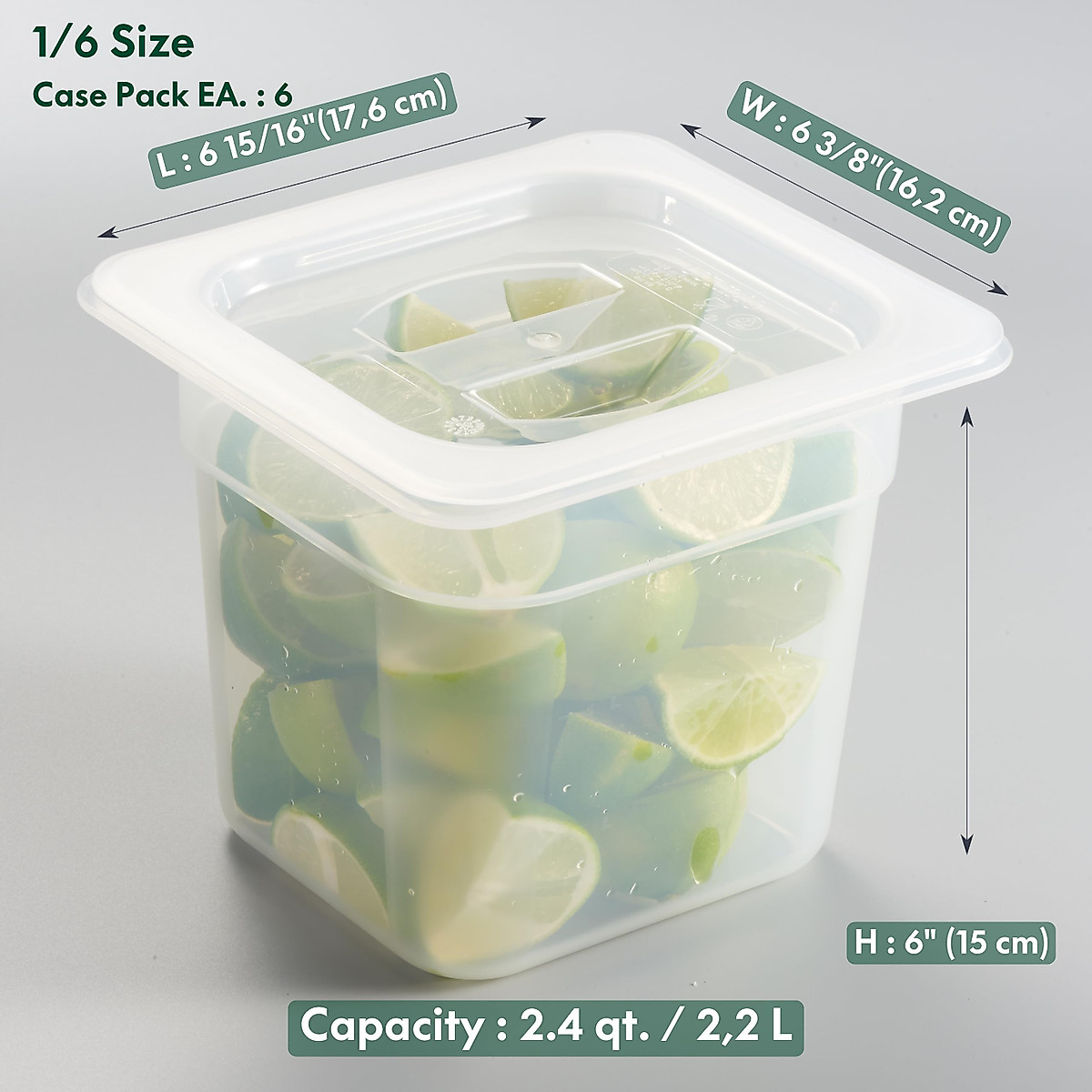 CURTA 6 Pack Translucent Food Pan with Lid, 1/6 Size 6" Deep NSF Listed Commercial-Grade Polypropylene Plastic