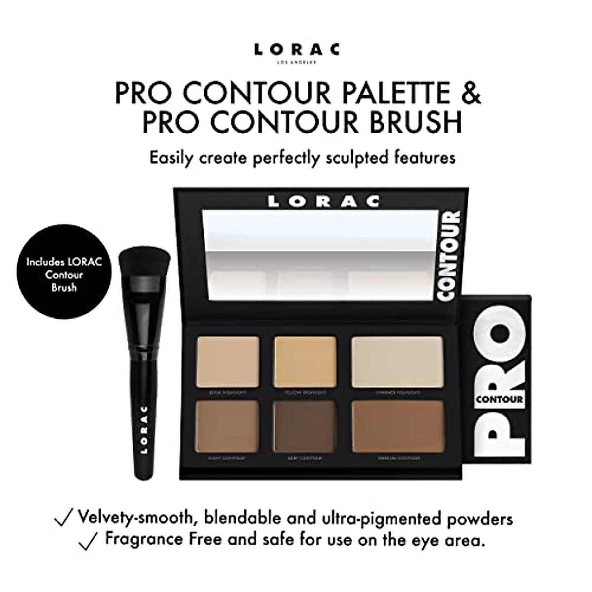 LORAC PRO Contour Palette & Contour Brush | Contour Powders & Highlighter Makeup | Mirror Compact