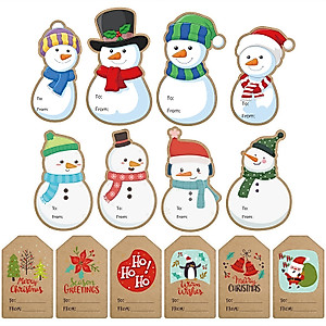 124 Pcs Christmas Gift Tags Stickers, Kraft Self Adhesive Christmas Name Labels Stickers, Christmas Presents Stickers, Cute Snowman Designed Stickers for Xmas Gifts Wrap Presents Boxes Decoration