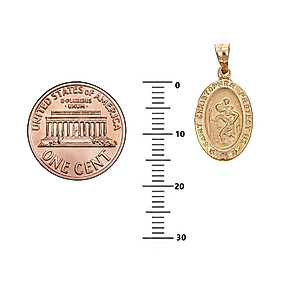 Ritastephens 14k Yellow Gold Saint St. Christopher Oval Medal Pendant Charm Chain Necklace (18" Inches)
