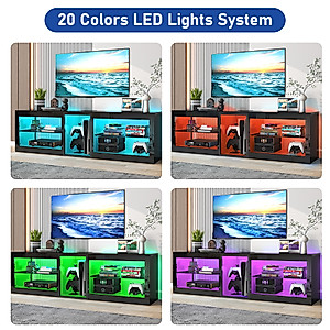 Vinctik 6&Fox High Gloss LED TV Stands w/Power Outlet,60,000-Colors Lighting for 55 60 65inch TV,Modern Black LED Entertainment Center w/Adjustable Glass Shelves for Living Room Gameroom Bedroom