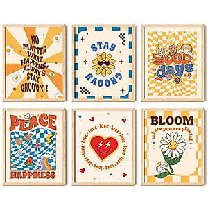 97 Decor Groovy Classroom Decor Aesthetic Pictures - Hippy Room Decor, Hippie Wall Decor, 70s Retro Wall Art Prints, Funky Flower Boho Groovy Posters for Nursery Bedroom Decorations (8x10 UNFRAMED)