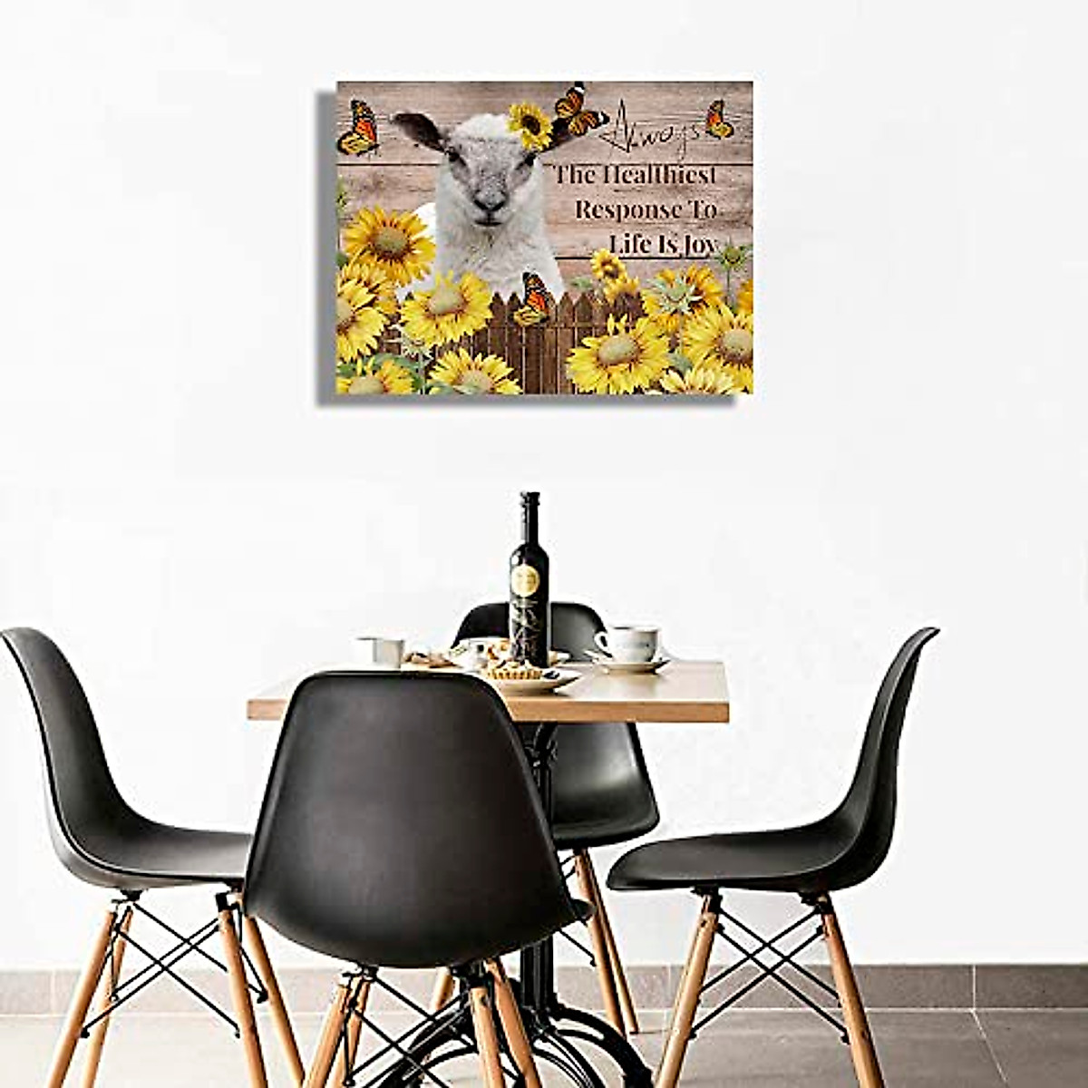 Colorful Vintage Framed Canvas Wall Art with Cute Alpaca and Flower Garden Background 12''W×16''H