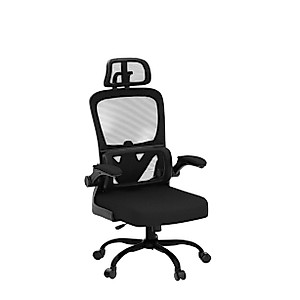 Laziiey Home Office Desk Chairs Ergonomic Chair with Lumbar Support Flip Up Arms Mesh Computer Chair with Comfortable Wide Seat Adjustable Headrest (Black)