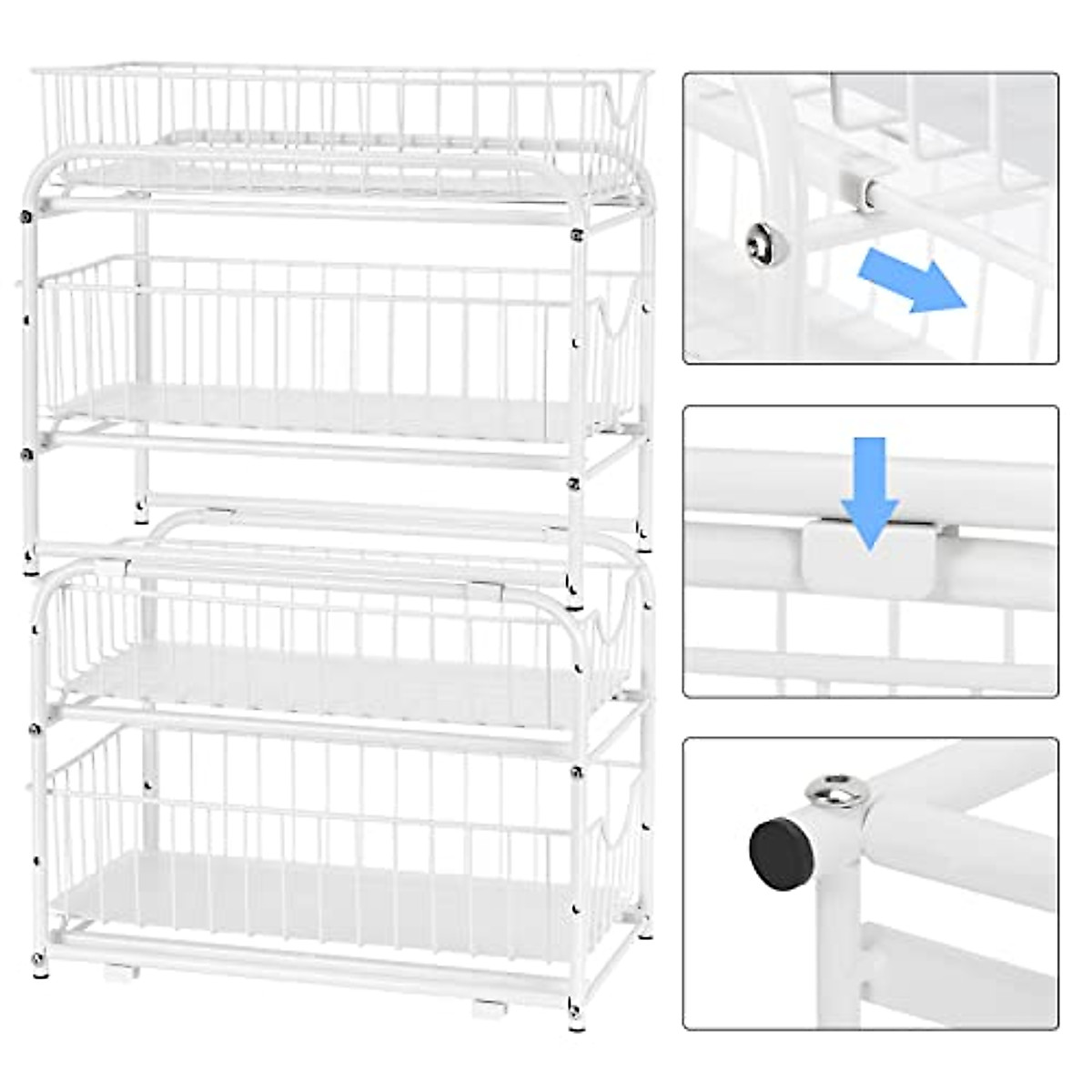 MOOACE 2 Pack Stackable 2 Tier Under Sink Cabinet Organizer with Sliding Storage Drawer, Pull Out Basket Organizer for Pantry, Under The Sink, Bathroom, Kitchen, White