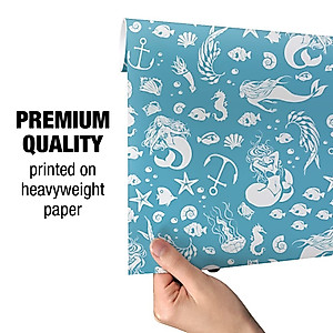 GRAPHICS & MORE Blue Mermaid Pattern with Seashells Fish Manta Rays Ocean Gift Wrap Wrapping Paper Rolls