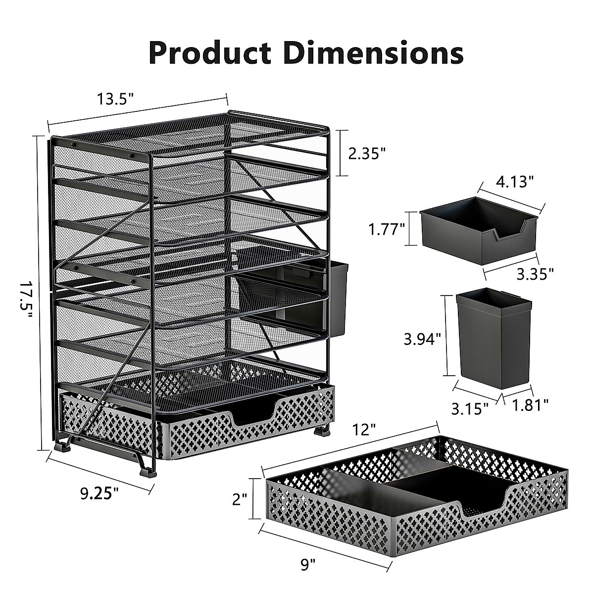 Simple Trending 4-Trays Mesh Office Supplies Desk Organizer, Desktop Hanging File Holder with Drawer Organizer and Vertical Upright Section for Office Home, Black