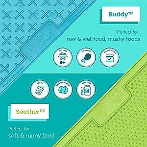 Lickimat Classic Dog Slow Feeders, Lick Mat, Boredom Anxiety Reduction; Perfect for Food, Treats, Yogurt, Peanut Butter. Fun Alternative to Slow Feed Dog Bowl! (Green & Turquoise, Soother & Buddy)