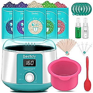 Bestidy Waxing Kit for Women and Men Home Wax Warmer with 5 Pack Hard Wax Beads Hot Wax Hair Removal for Brazilian Body Underarm Bikini Chest Legs Face Eyebrow (White)