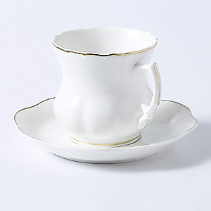 GuangYang Porcelain Tea Cups and Suacers,7ounces,Set of 4, White Cappucinuo coffee Cup with Saucer in Gift Box (Total 8 pieces)…