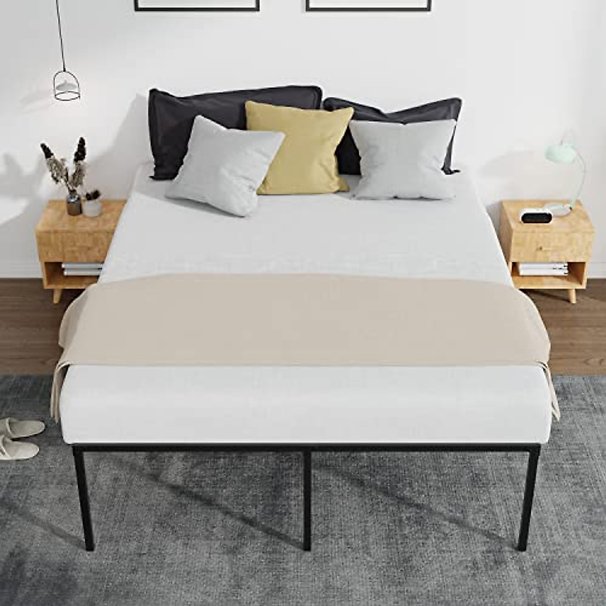 Bed Frame Metal Platform Bed Frame 18 Inch High Mattress Foundation No Box Spring Needed Heavy Duty Steel Slat Noise-Free Easy Assembly Under-Bed Storage (Queen)