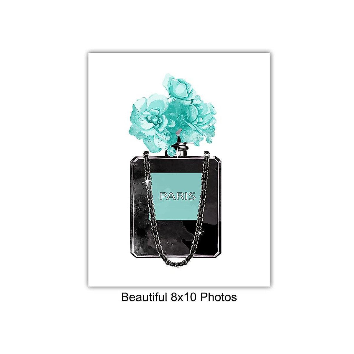 Blue Glam Wall Decor - Black African American Wall Decor - Designer Perfume, Shoes, Handbags - High Fashion Design Gift - Luxury Couture Wall Art Poster Set for Women, Teens, Girls Bedroom