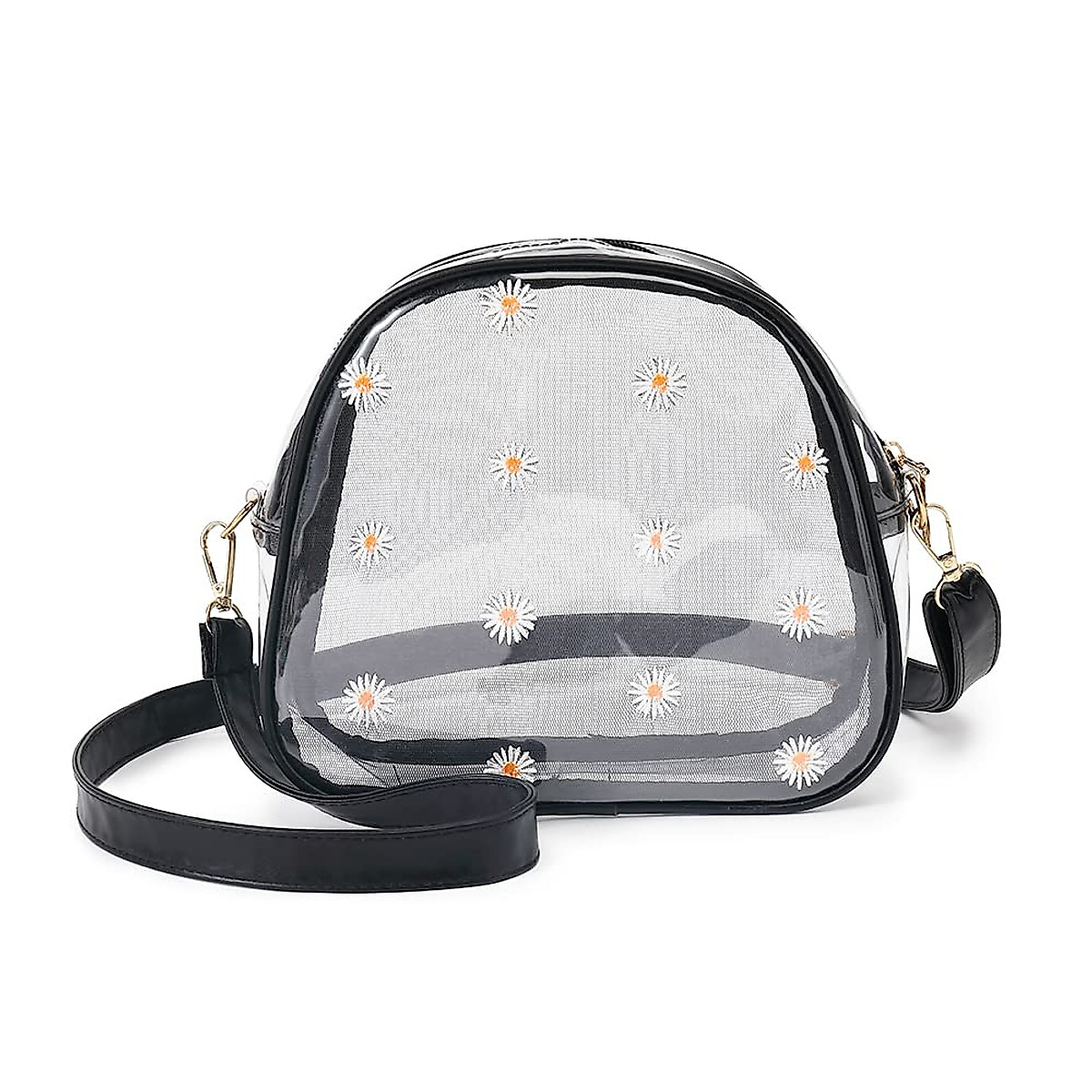 LOXOMU Clear Crossbody Purse for Women, Small Clear Purse Stadium Approved, See Through Clear Shoulder Bag with adjustable strap for Travel Work Concert (Black)