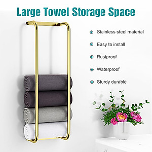 Towel Rack Wall Mounted, Bathroom Towel Storage, Stainless Steel Towel Racks for Bathroom, Bath Towel Holder Organizer for Folded Large Towel Washcloths, Easy to Install, Silver