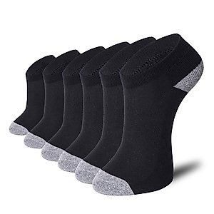 FTCA Men's Black Cotton Cushion Ankle Socks 6 Pack Moisture Wicking Socks for Sports Hiking Working