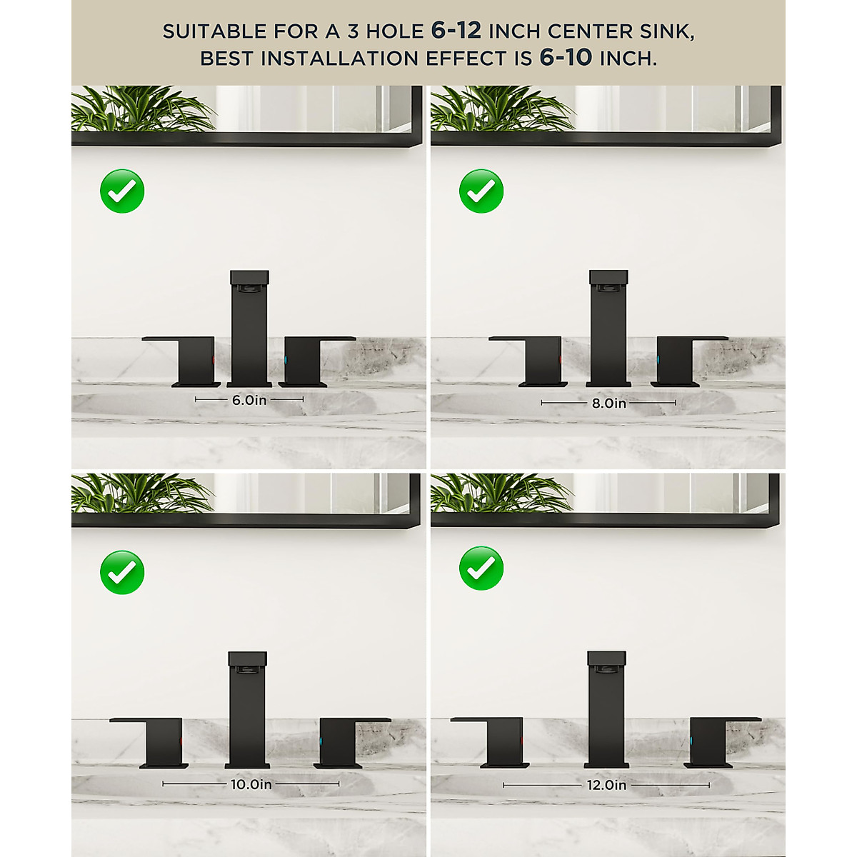 QFN Black Bathroom Faucets, 8 Inch Widespread Bathroom Faucet 3 Hole, 8" Bathroom Sink Faucet 3 Hole with Metal Pop Up Drain and Hose, Two Handle Matte Black Faucet for Bathroom Sink Vanity Faucet