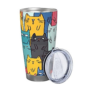 AYCZN Cats 20 OZ Tumbler Stainless Steel Travel Coffee Mug, Colorful Kitten Insulated Water Bottle with Lid Leakproof Thermal Cup