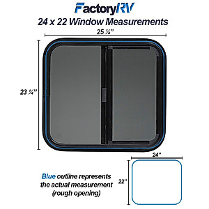 ToughGrade Horizontal Sliding RV Window 24" X 22" X 1 1/2" Mounting Ring Included