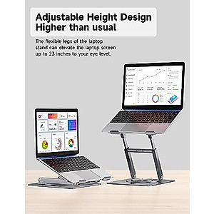 MCHOSE Laptop Stand for Desk, 360°Swivel Base Standing Desk Converter, Adjustable Height from 2" to 23" Tall, Standing or Sitting Desk Riser Compatible with All Laptops 10-16",Silver