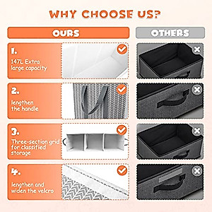 PELEYWCO Extra Large Toy Box For Girls with Divider Boards，Extended Handles, 3 Independent Lids and Longer Magic Tapes,the 147L large toy chest for boys and girl 40.6 * 13.4 * 16.5inch