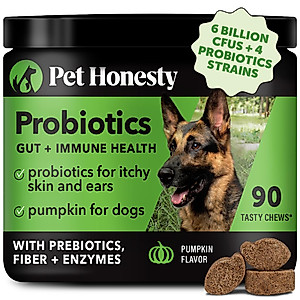Pet Honesty Probiotics for Dogs, Dog Probiotics for Digestion Support, Digestive Enzymes Promotes Gut Health, Immunity Health & Itch Relief, Prebiotics and Probiotics (Pumpkin 90 ct)