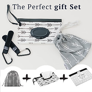 Kiki Babies 2-Pack Stroller Hooks for Bags, Multifunctional Stroller Clip, Diaper Bag Hook, Heavy Duty Carabiner Hanger, Extra Large for Baby Accessories, Bonus Wipes Case & Bag