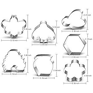 Bee Cookie Cutters Set-3 Inches-7 Piece-Bee, Beehive, Flower, Honeycomb and Honey Jar Stainless Steel Cookie Biscuit Cookie Cutters Molds for Honey Bee Party Decoration Favor