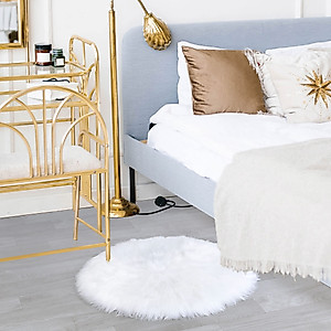 uxcell Faux Fur Round Rug,Fluffy Area Mat,Fluff Rugs for Bedroom Floor Sofa Living Room 2 x 2 Feet Snow White