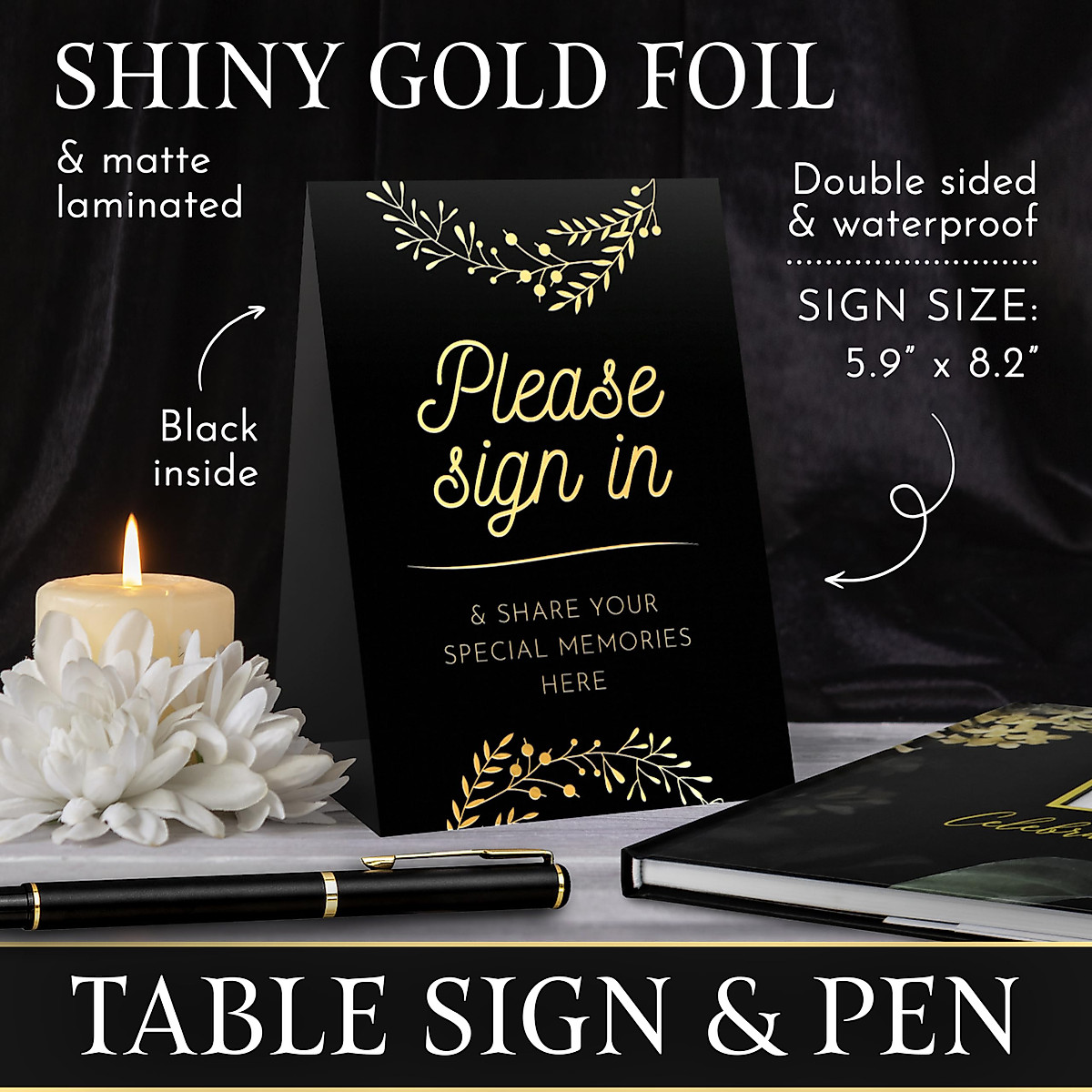 Elegant Black Funeral Guest Book, 10 x 8 Inches 120 Pages Guest Book for Funeral, 360 Entries Guest Book for Funeral and Memory, Memorial Service Guest Book with Pen and Sign, Memorial Guest Book