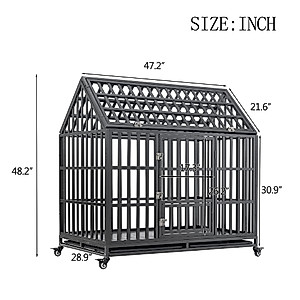Heavy Duty Dog Crate,XXL Dog Crate,Large Dog Crate,Indestructible Dog Cage Large Dogs 48 Inch,Impact Dog Crates for Large Dogs,Steel Dog Crate,Giant Dog Crate,Crate with Roof & Window on Roof