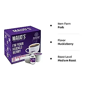 Maud's Huckleberry Coffee (I'm Your Huckleberry), 18ct. Solar Energy Produced Recyclable Single Serve Huckleberry Holiday Flavored Coffee Pods – 100% Arabica Coffee California Roasted, KCup Compatible